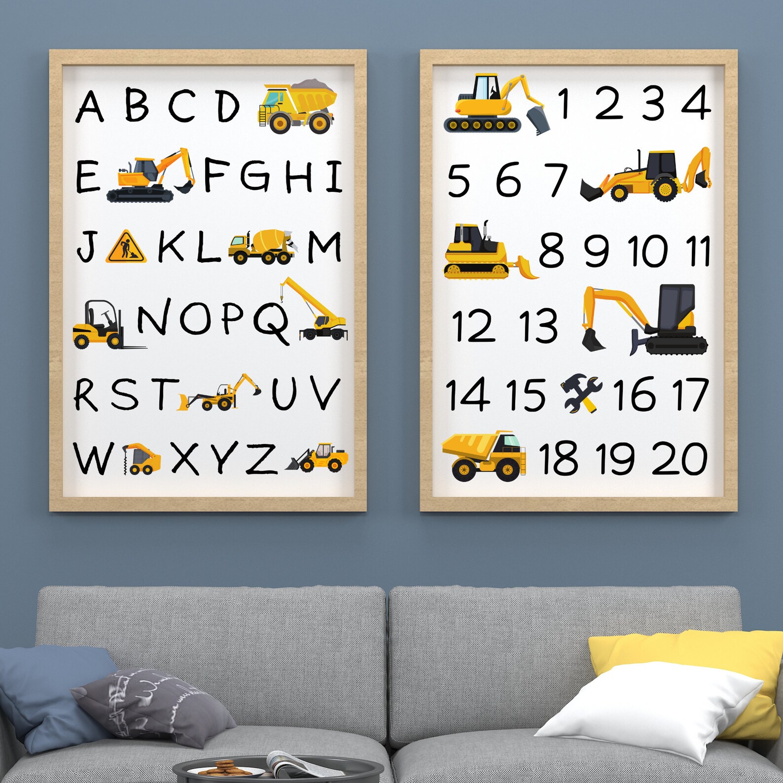 Construction Alphabet and Numbers PRINTABLE, Vehicles and Trucks ABC ...