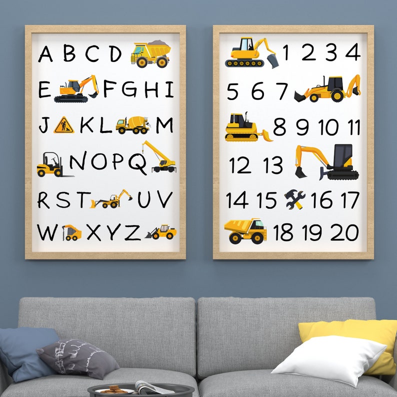 Construction Alphabet and Numbers PRINTABLE, Vehicles and Trucks ABC ...