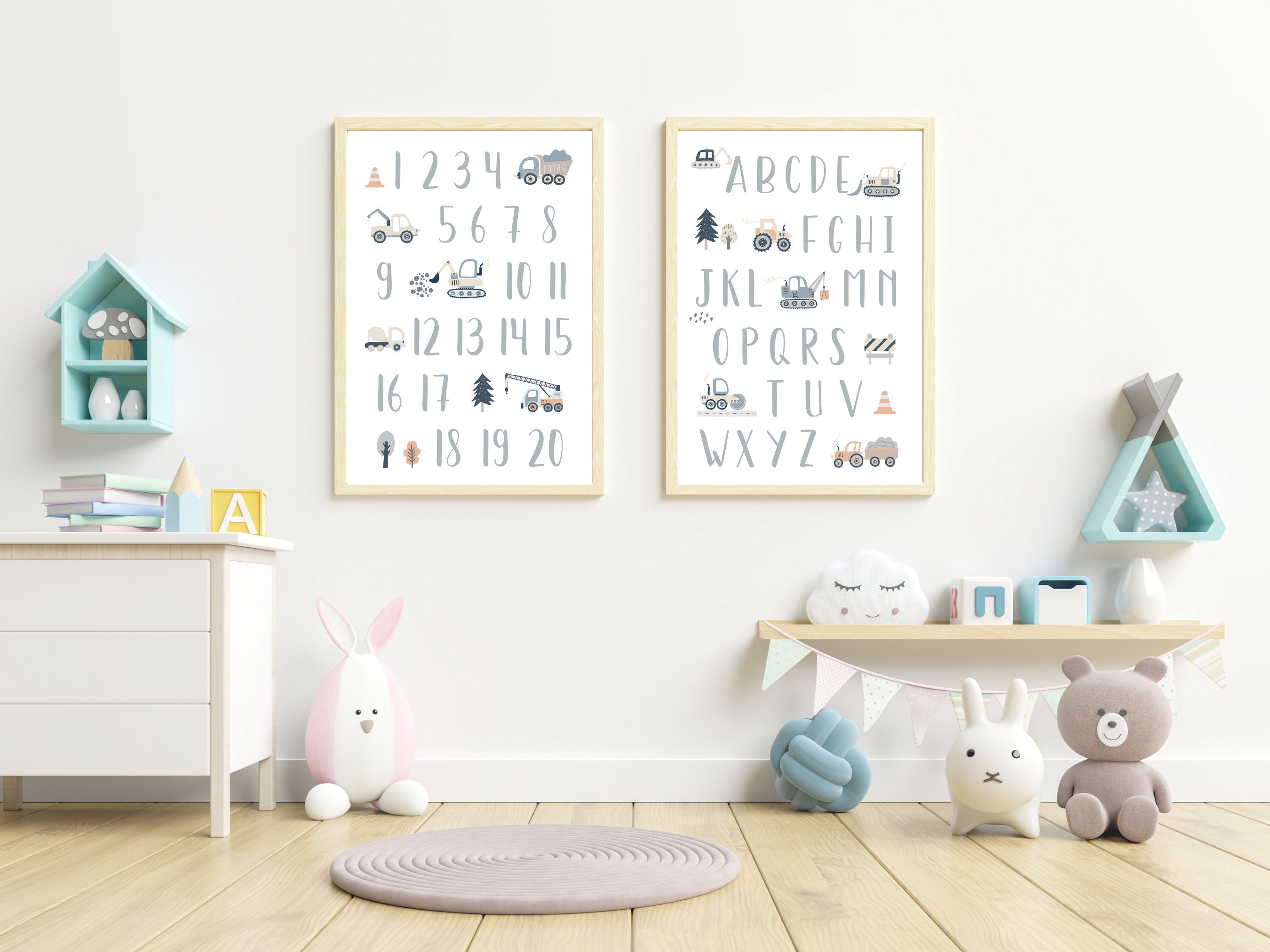 Alphabet Poster, Numbers Chart, Construction Truck Digital Print ...