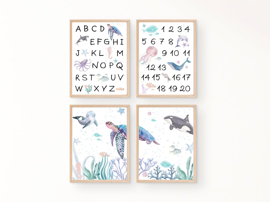 Watercolor Under the Sea Printables, ABC 123 Digital Download, Sea ...