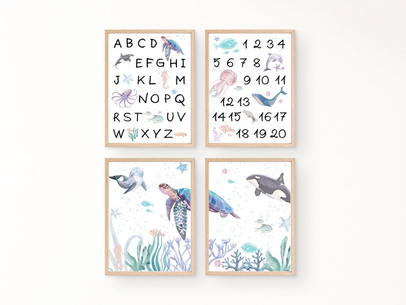 Watercolor Sea Creatures Alphabet & Numbers Print (digital Download) - Etsy