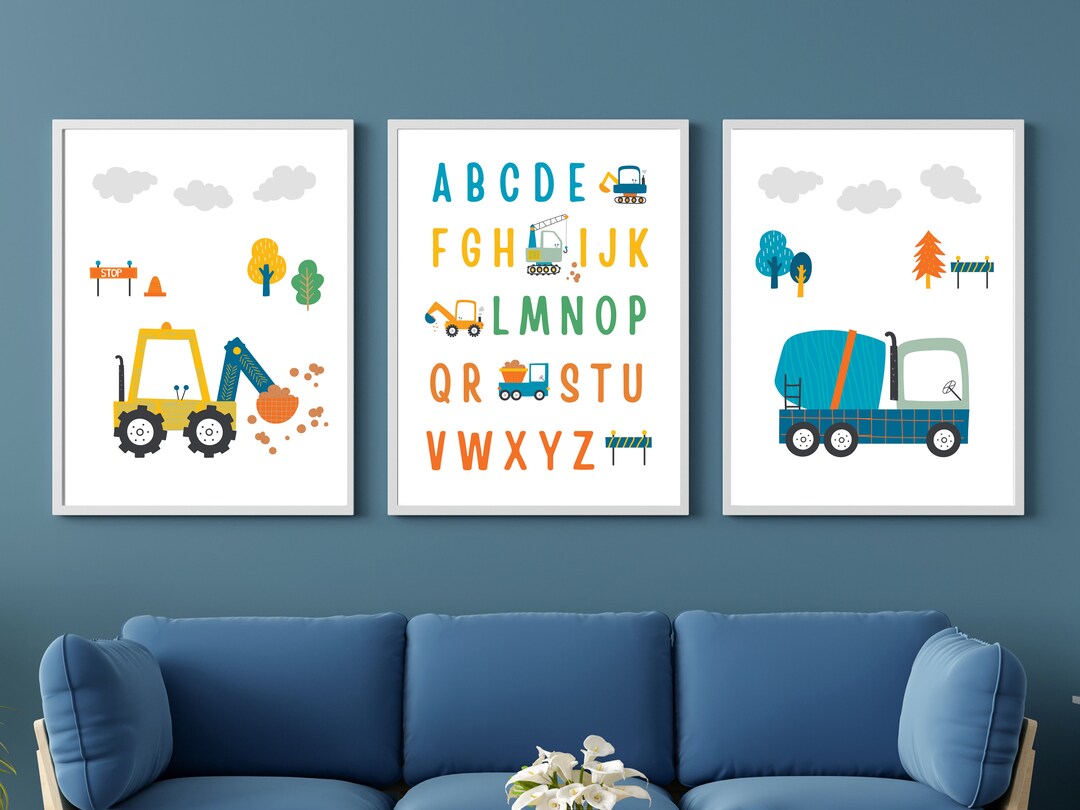 Set of 3 Construction Alphabet Prints for Kids Room Decor, Learn Abcs ...