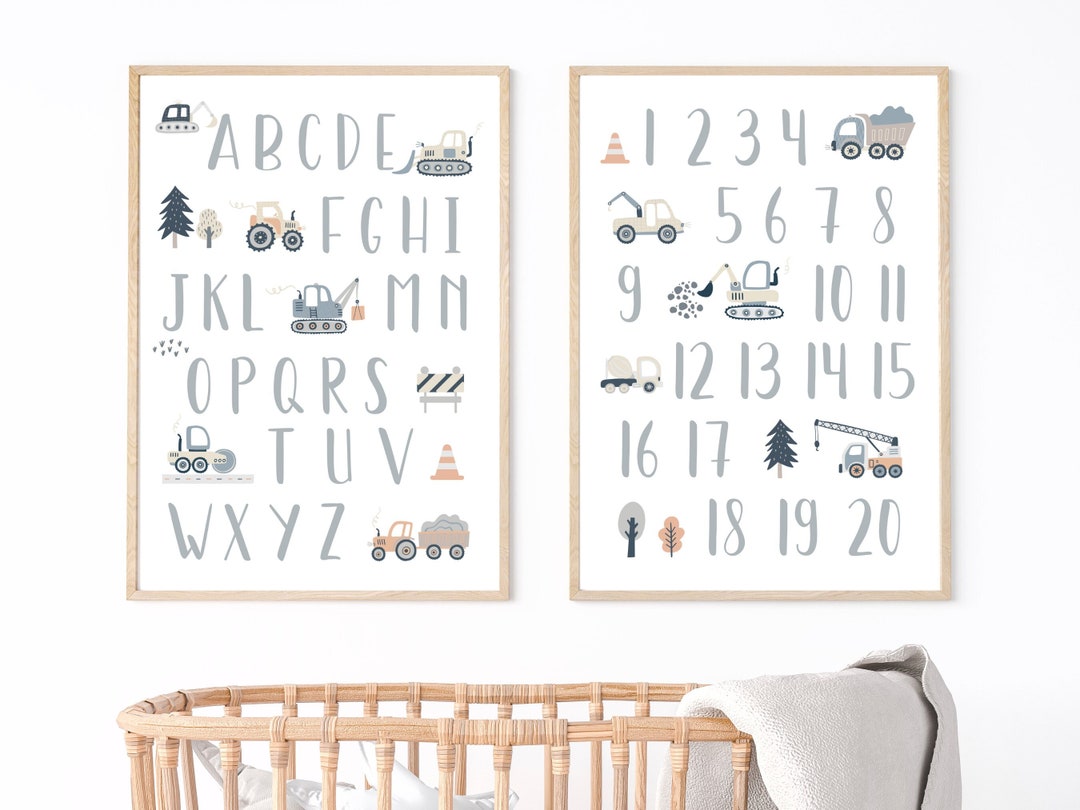 Alphabet Poster, Numbers Chart, Construction Truck Digital Print ...