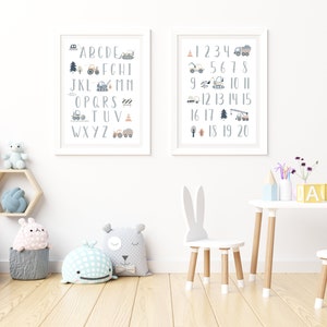 Alphabet Poster, Numbers Chart, Construction Truck Digital Print ...