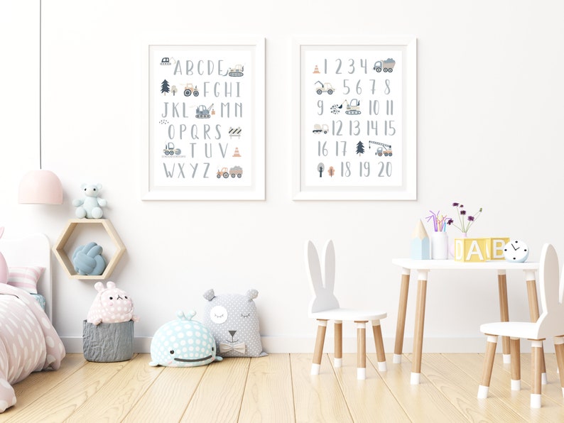 Alphabet Poster, Numbers Chart, Construction Truck Digital Print ...