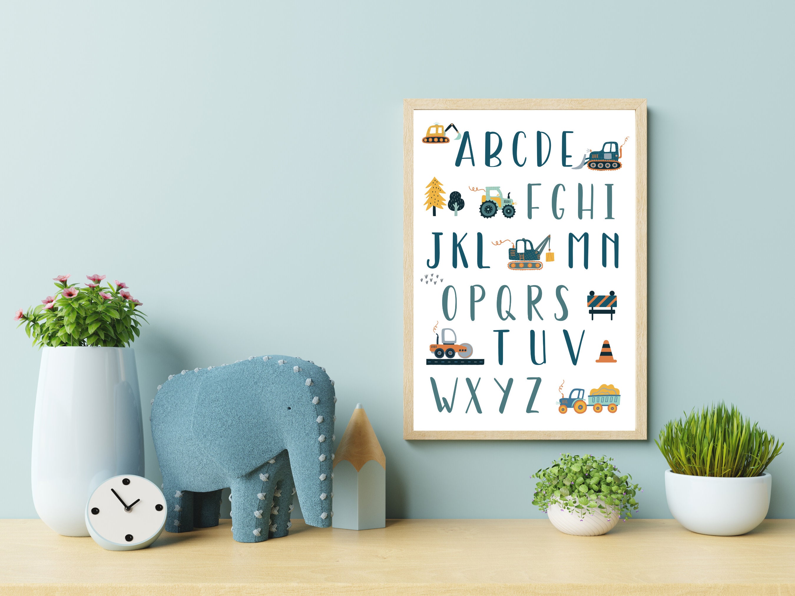 Construction Alphabet Poster, Colorful ABC Truck Digital Print, Learn A ...