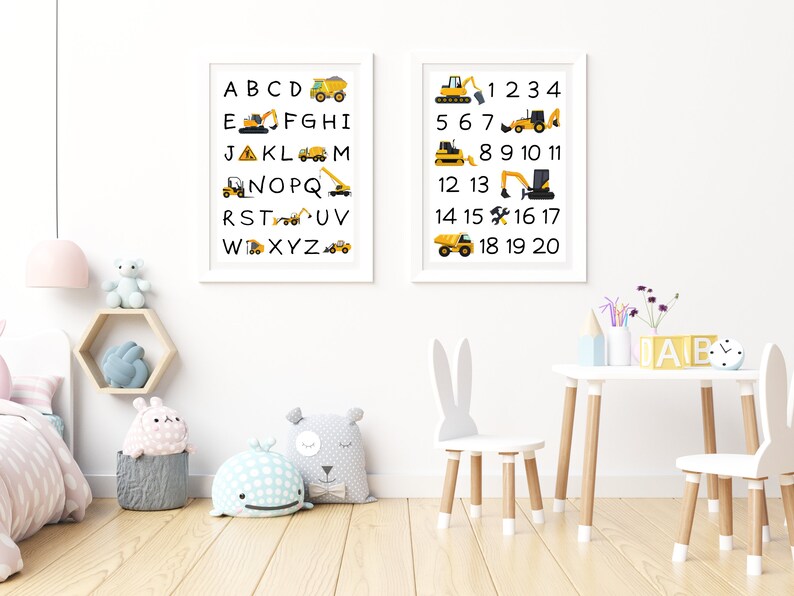 Construction Truck Names ABC 123 Print Set Letters A-Z - Etsy