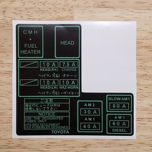 Toyota 1984-89 Engine Bay Fuse Box Label (10 AMP) - Etsy