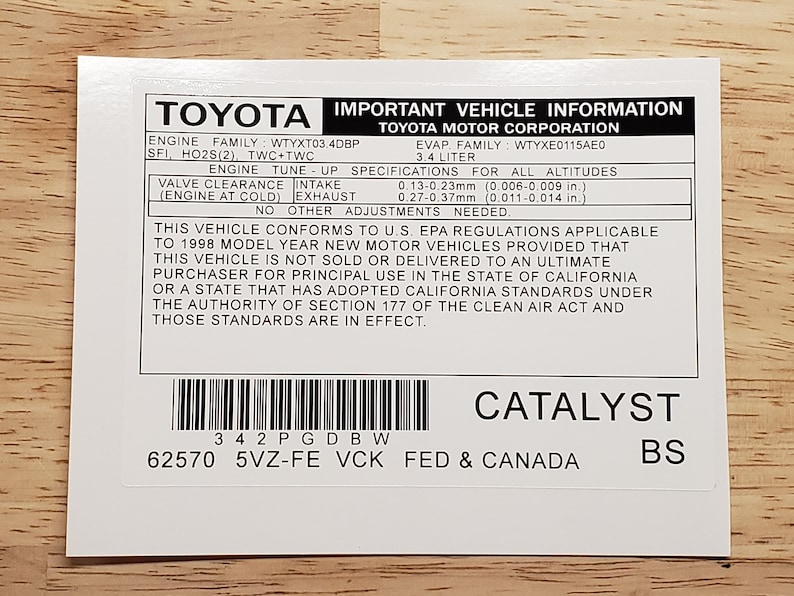Toyota 1998 Vehicle Emission Control Information BS (5VZ-FE Vck Fed ...