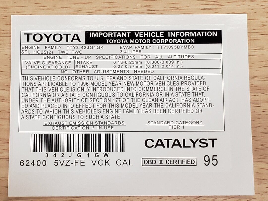Toyota 1996 Vehicle Emission Control Information 95 (5VZ-FE VCK CAL ...