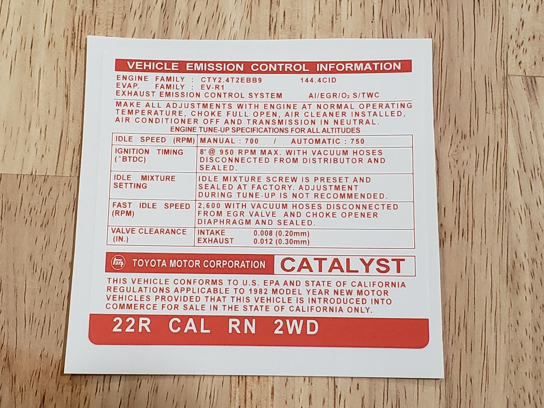 Toyota Vehicle Emission Control Information 1982 (22R CAL RN 2WD ...