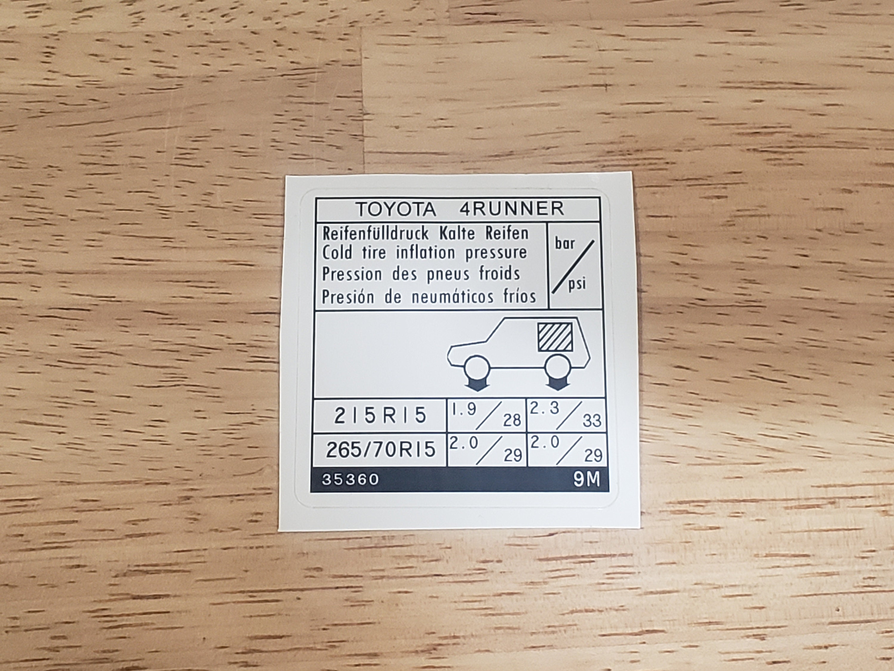 Toyota 4runner Tire Pressure Sticker, Label, Decal - Etsy