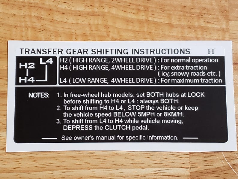 Transfer Gear Shifting Instructions Label "h" - Etsy