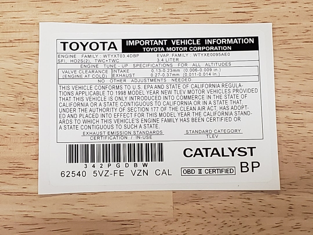1998 Vehicle Emission Control Information Bp Small (5VZ-FE VZN CAL ...