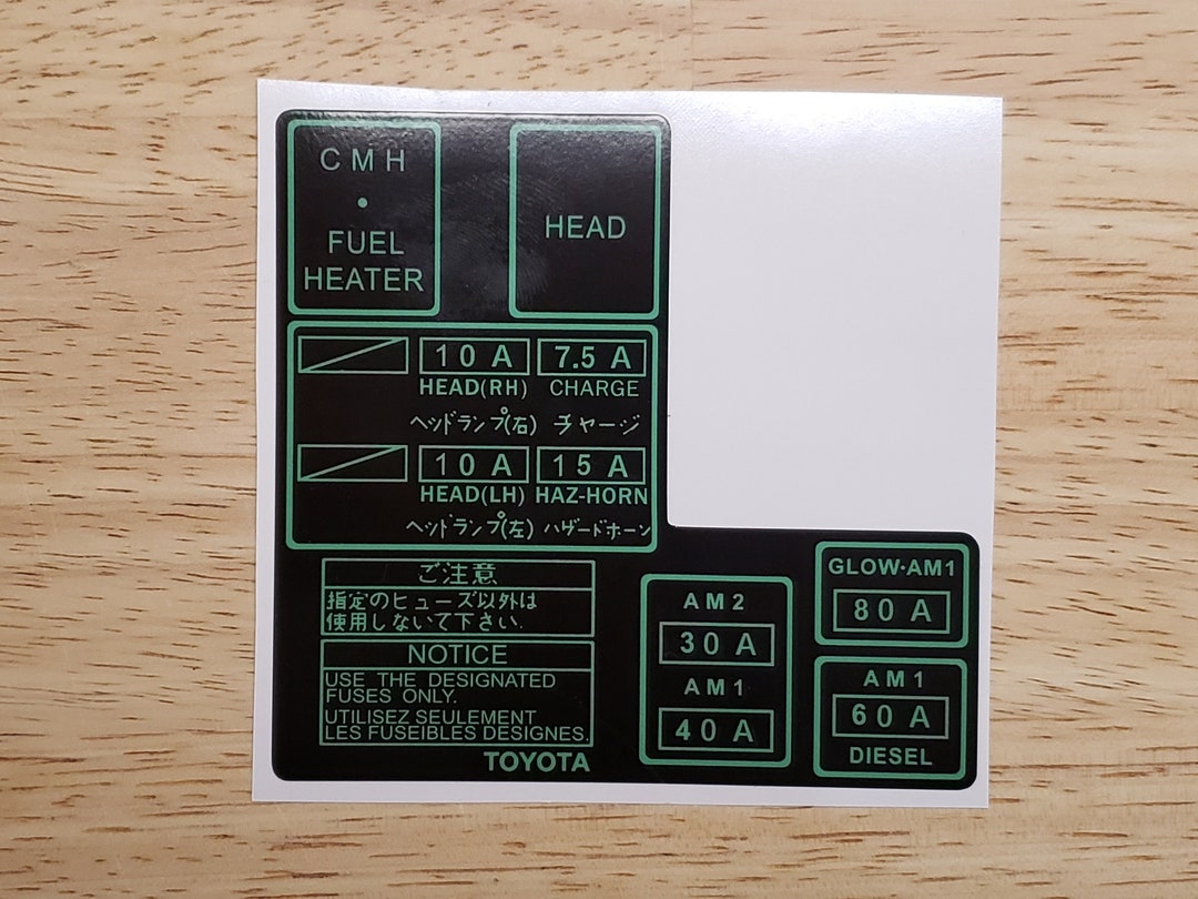Toyota 1984-89 Engine Bay Fuse Box Label (15 AMP) - Etsy