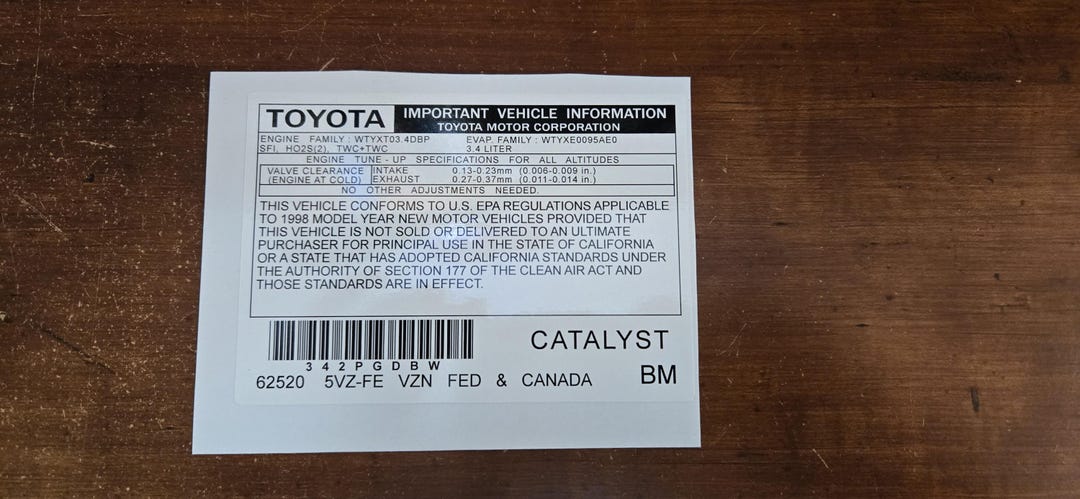 1998 Vehicle Emission Control Information BM (5VZ-FE VZN Fed & Canada ...