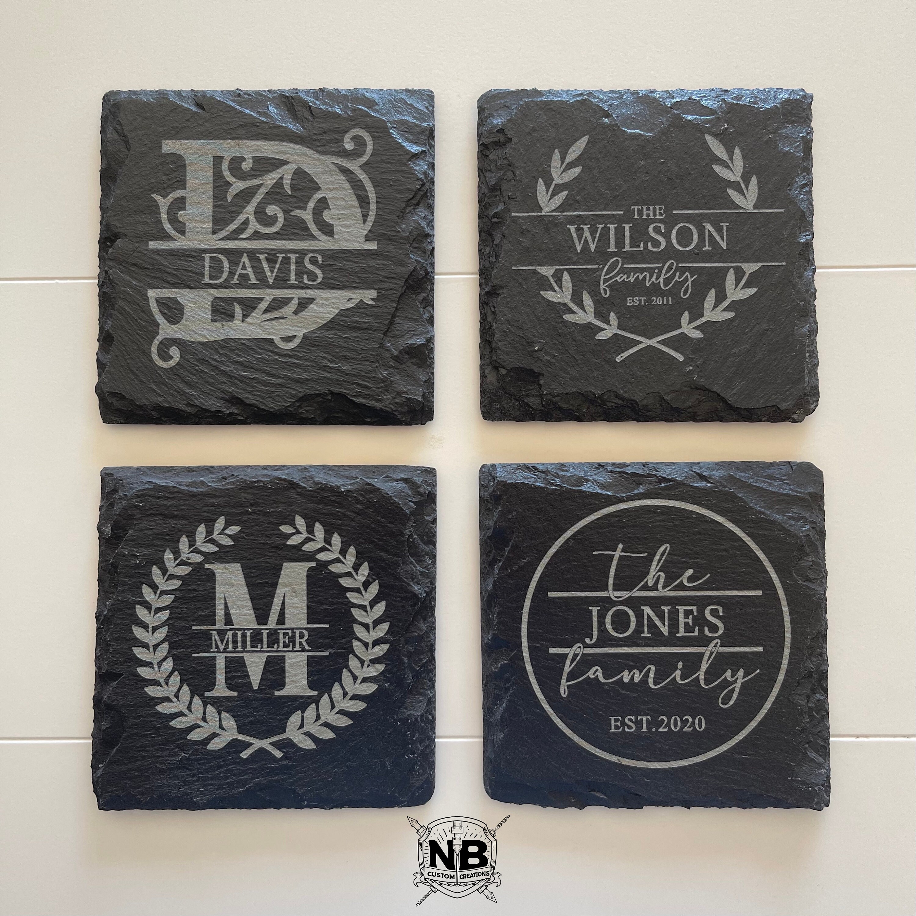 Custom Engraved Slate Coasters (set of 4) | Wedding Gift | Housewarming ...
