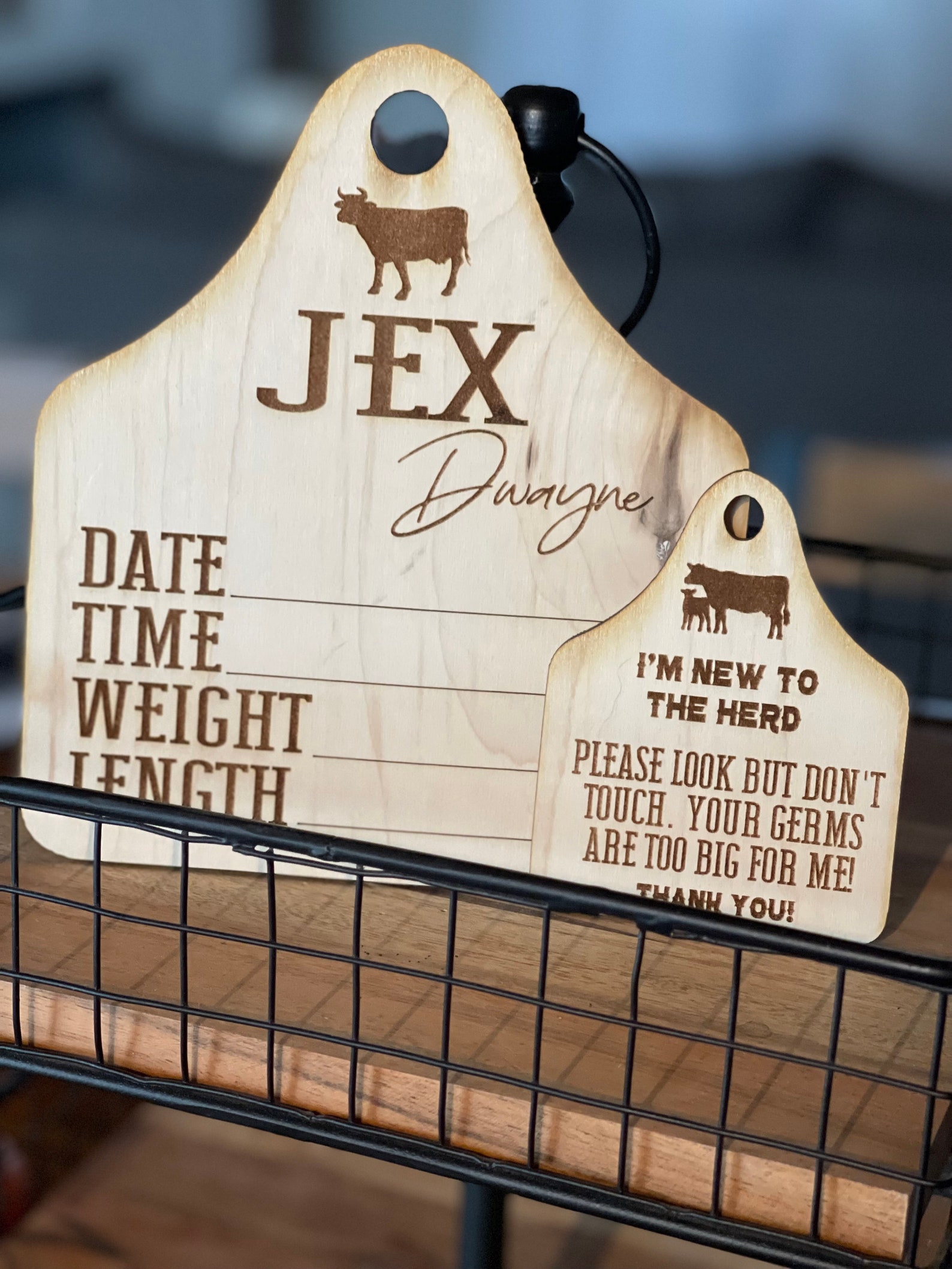 Cow Tag Birth Announcement + Car Seat Tag SET | Baby Birth Stats| Cow ...