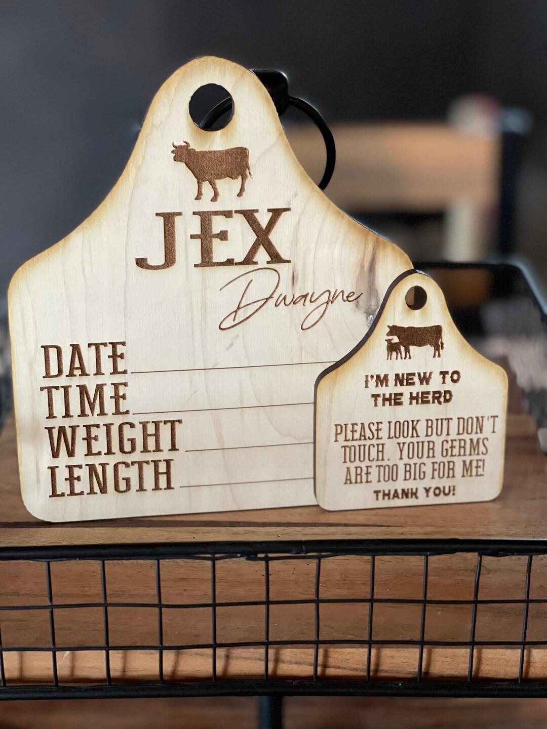 Cow Tag Birth Announcement + Car Seat Tag SET | Baby Birth Stats| Cow ...