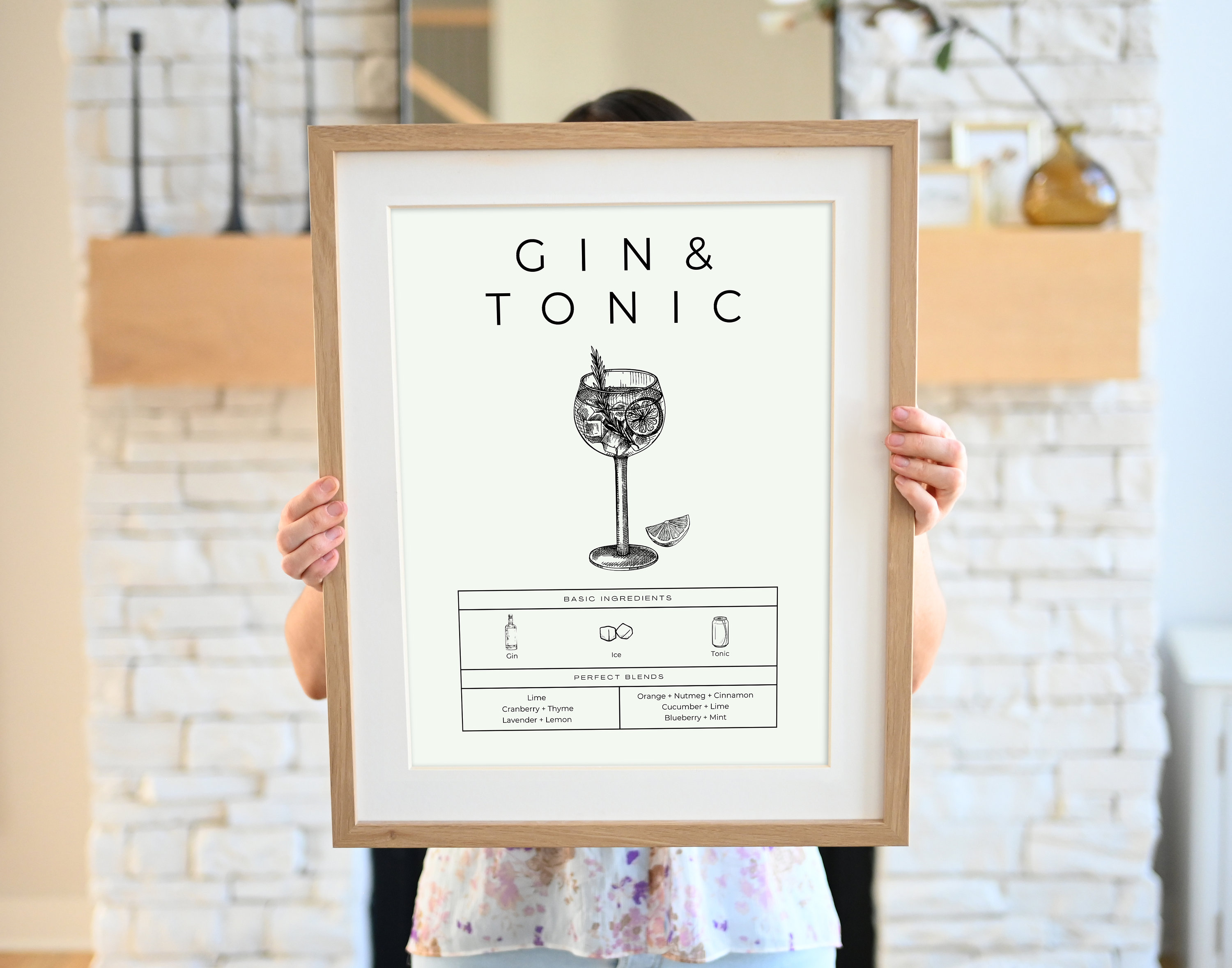 Gin and Tonic Recipe Sign | Bar Cart Prints | Minimalist Modern Wall ...