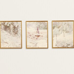 Christmas Set of 3 Prints | Muted Snow Landscape Print | Pastel Vintage ...