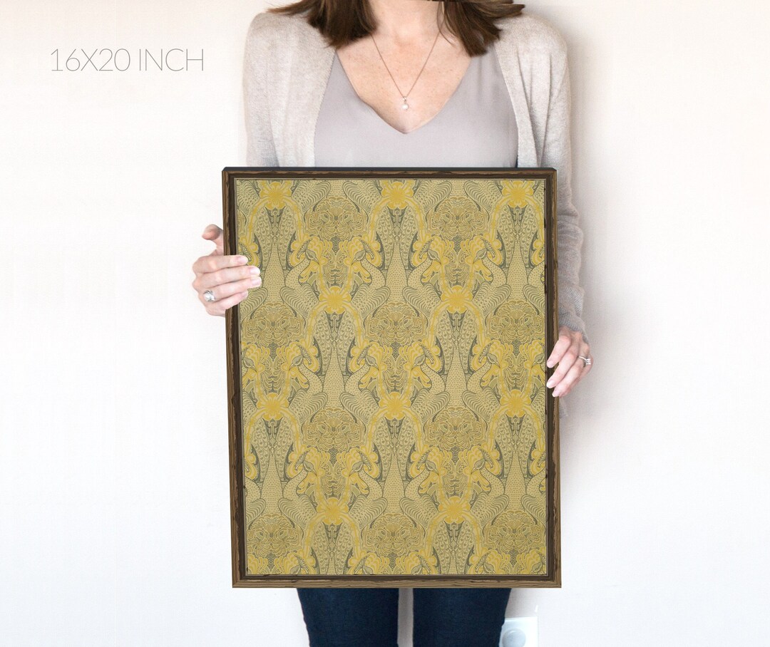 Yellow Printable Wall Art Pattern, Mustard Yellow Dark Green Geometric ...