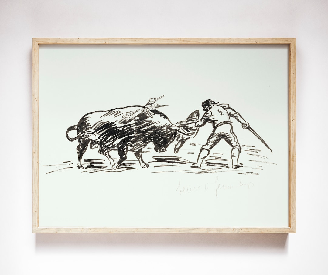Bull Fighting Matador Print, Neutral Black and White, Printable Wall ...