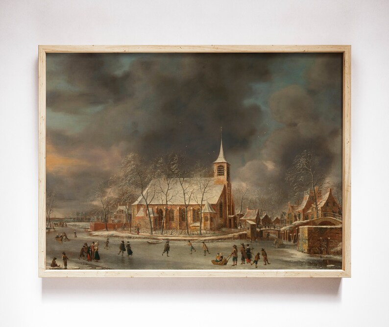 Vintage Church Ice Skating Scene Oil Painting Ice Skating - Etsy
