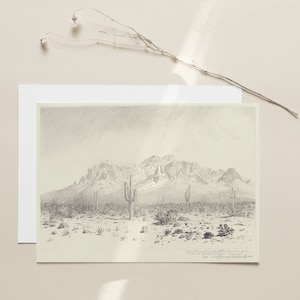 Arizona Print, Cactus and Mountain Drawing, Desert Landscape Vintage ...