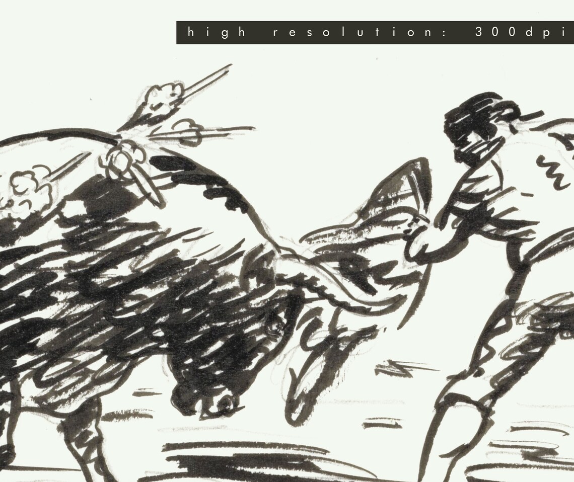 Bull Fighting Matador Print, Neutral Black and White, Printable Wall ...