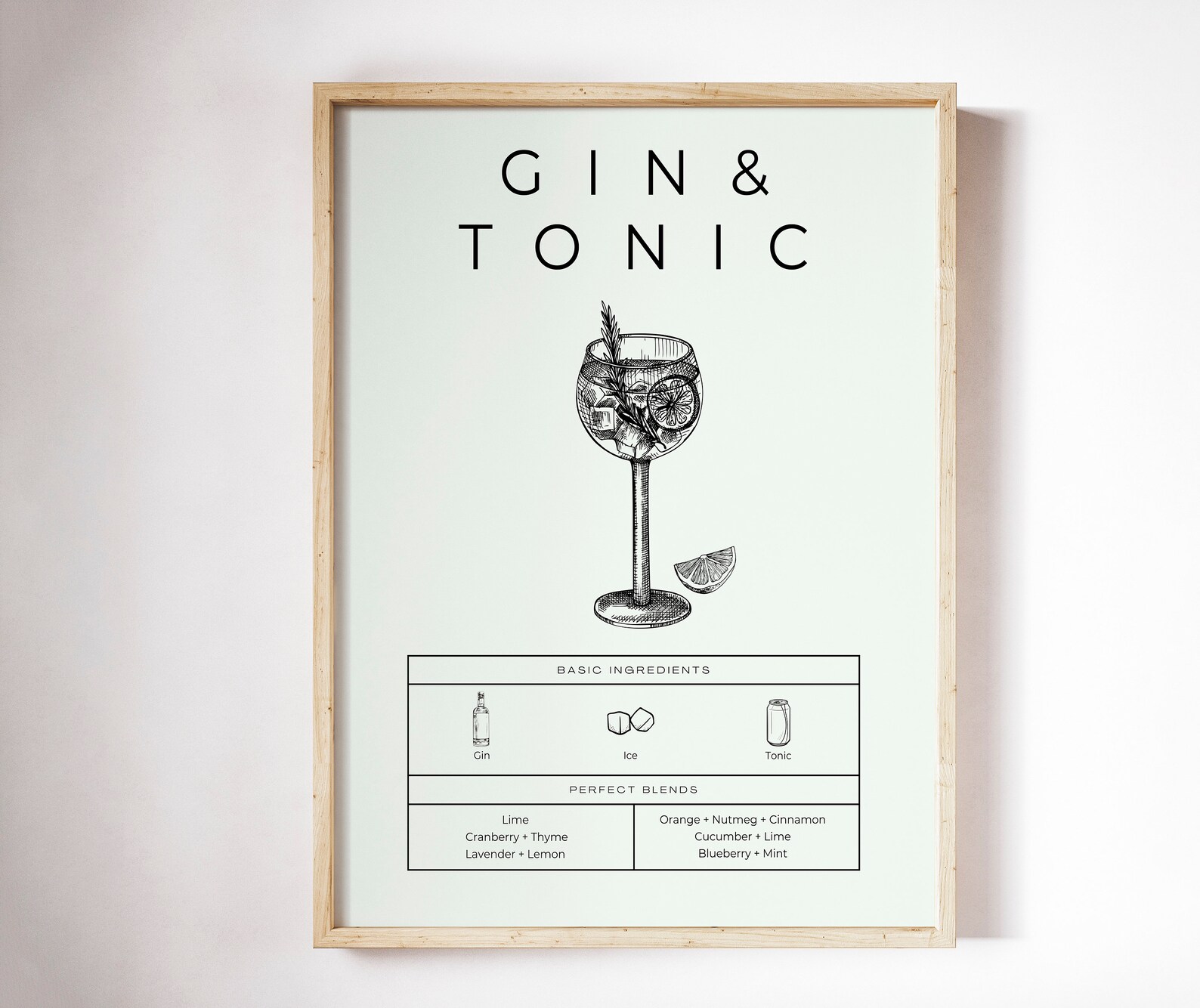 Gin and Tonic Recipe Sign | Bar Cart Prints | Minimalist Modern Wall ...