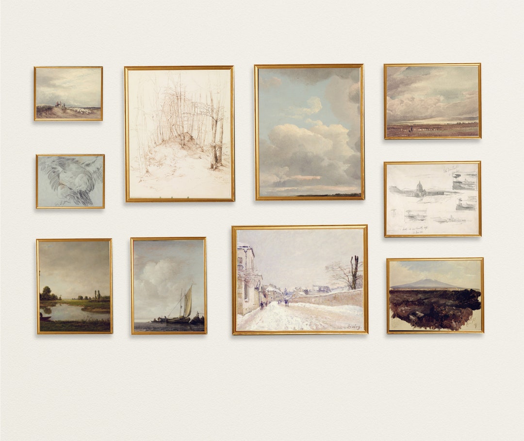 Neutral Gallery Wall Set, Set of 6 Prints Digital Download, Vintage ...