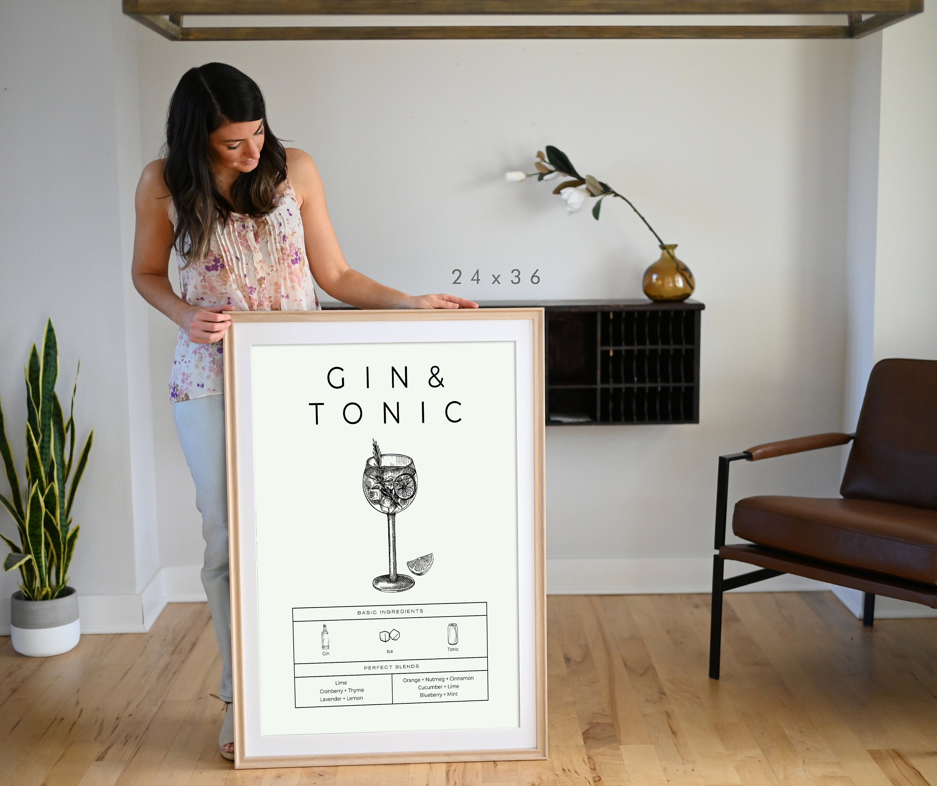 Gin and Tonic Recipe Sign | Bar Cart Prints | Minimalist Modern Wall ...