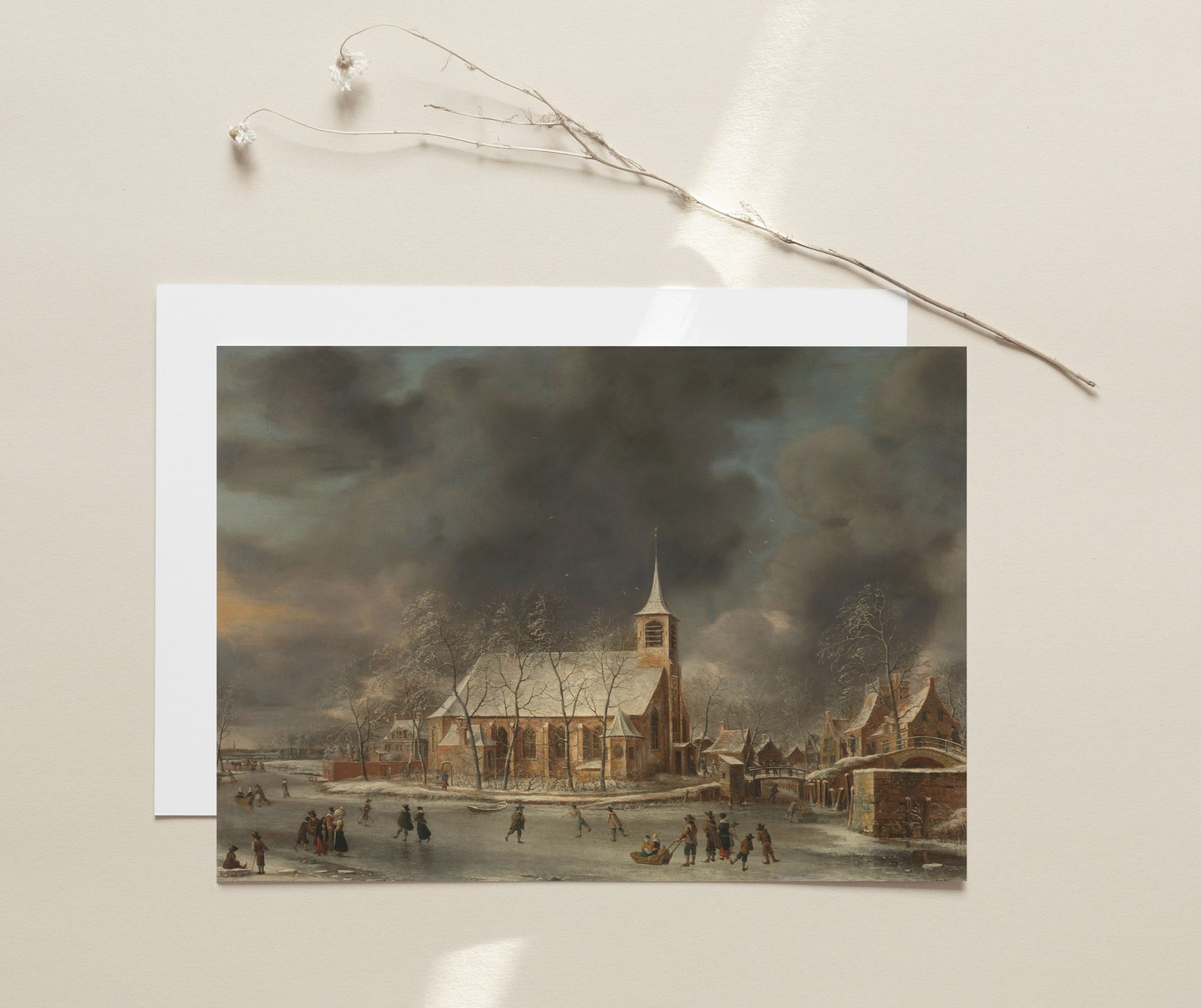 Vintage Church Ice Skating Scene Oil Painting | Ice Skating Printable ...