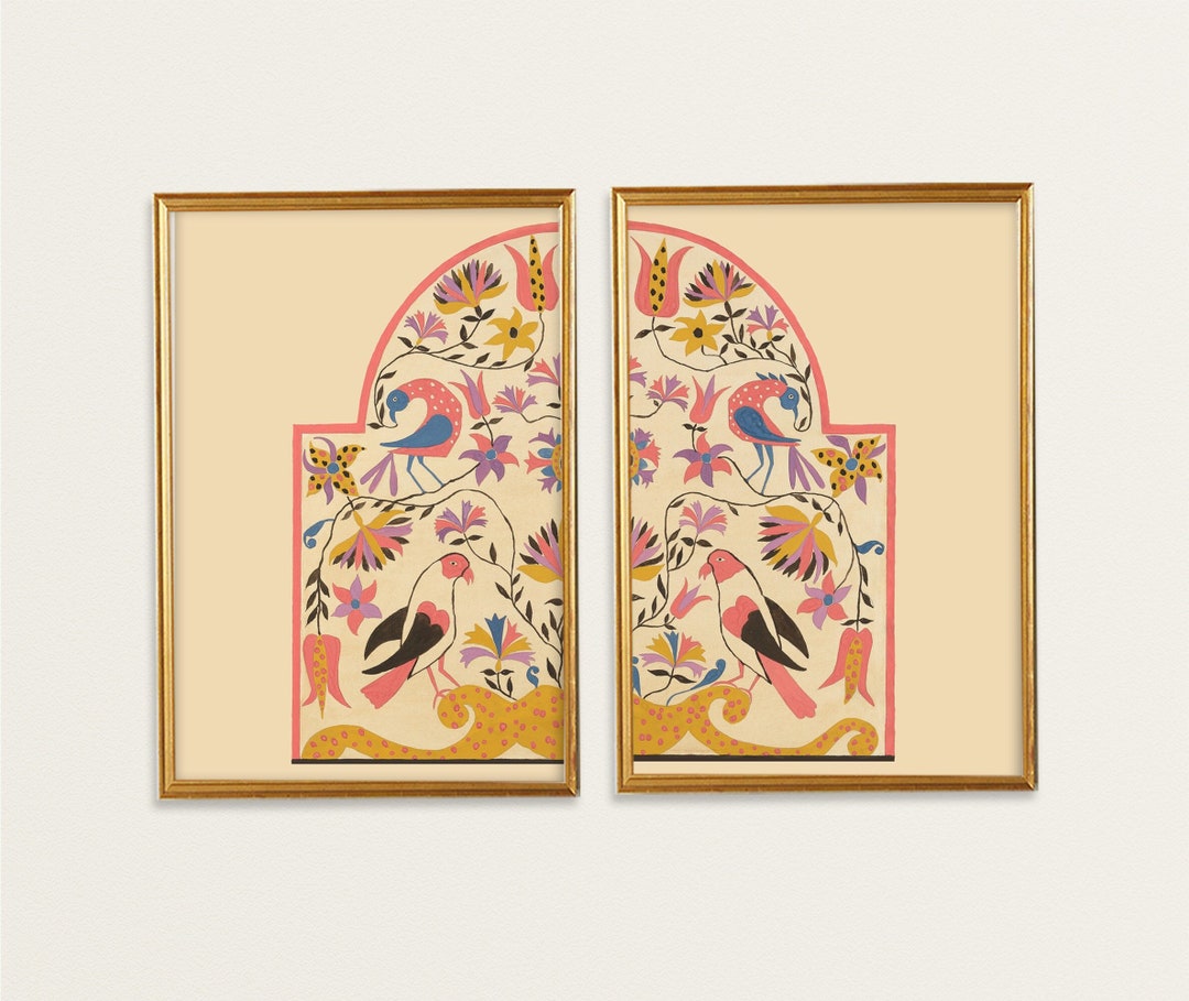 Set of 2 Prints | Colorful Mid Century Modern Digital Prints | Bird ...