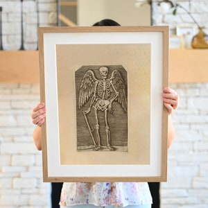 Halloween Printable | Winged Skeleton With Cane Drawing | Vintage ...