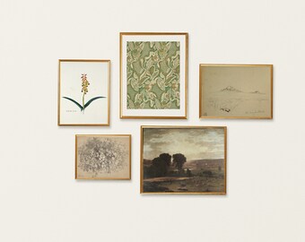 Gallery Wall Set Prints Vintage Red Tapestry Botanical - Etsy