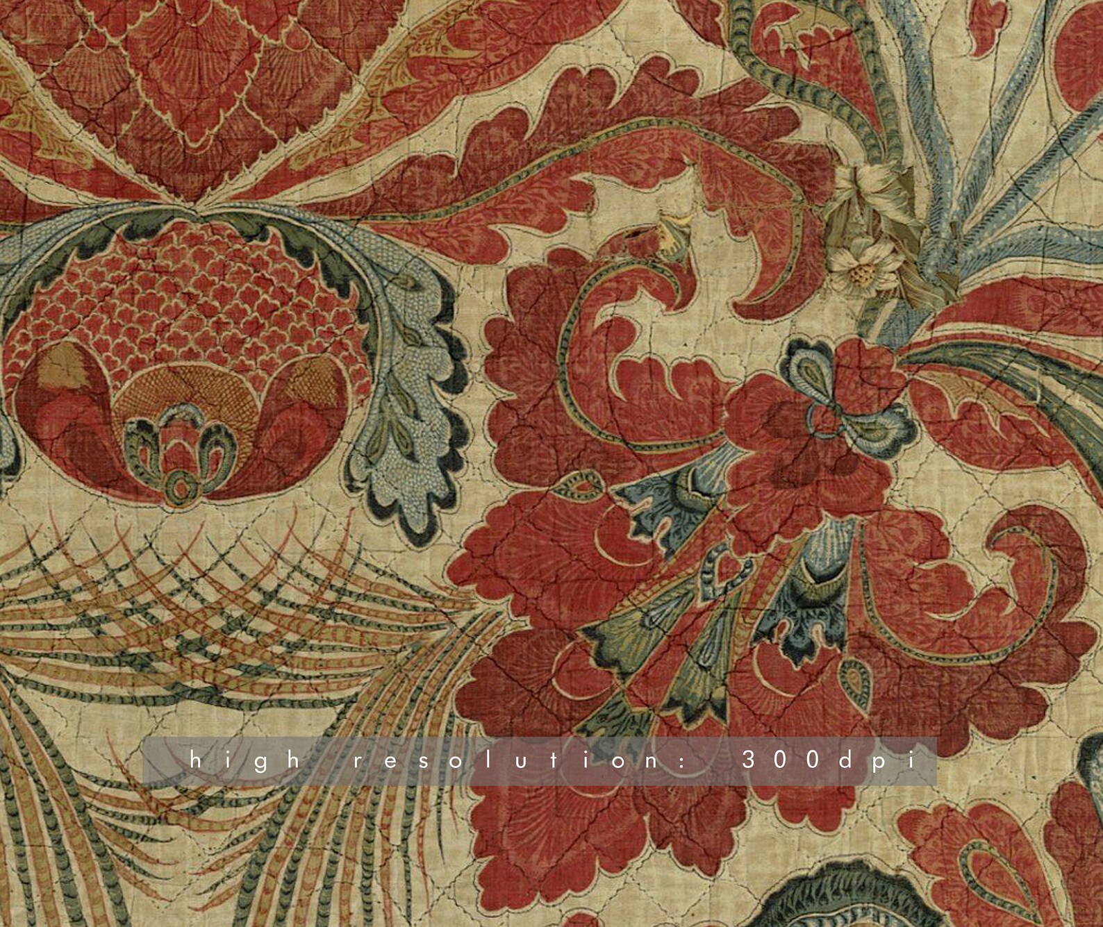 Red Gold Fabric Tapestry Art Print, Antique Fern Floral Print ...