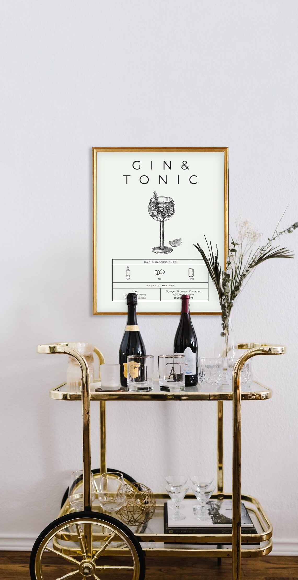 Gin and Tonic Recipe Sign | Bar Cart Prints | Minimalist Modern Wall ...