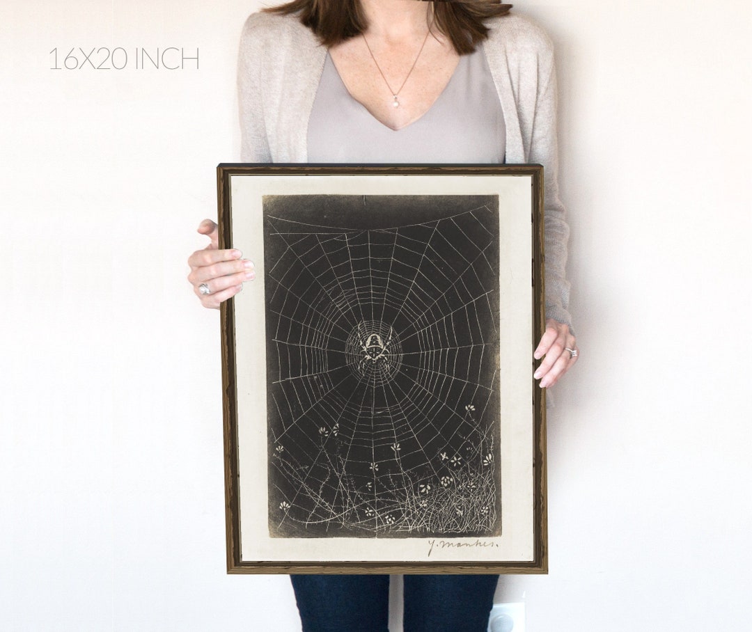 Spider Print | Dark Wall Art | Black Spider Web With Flowers ...
