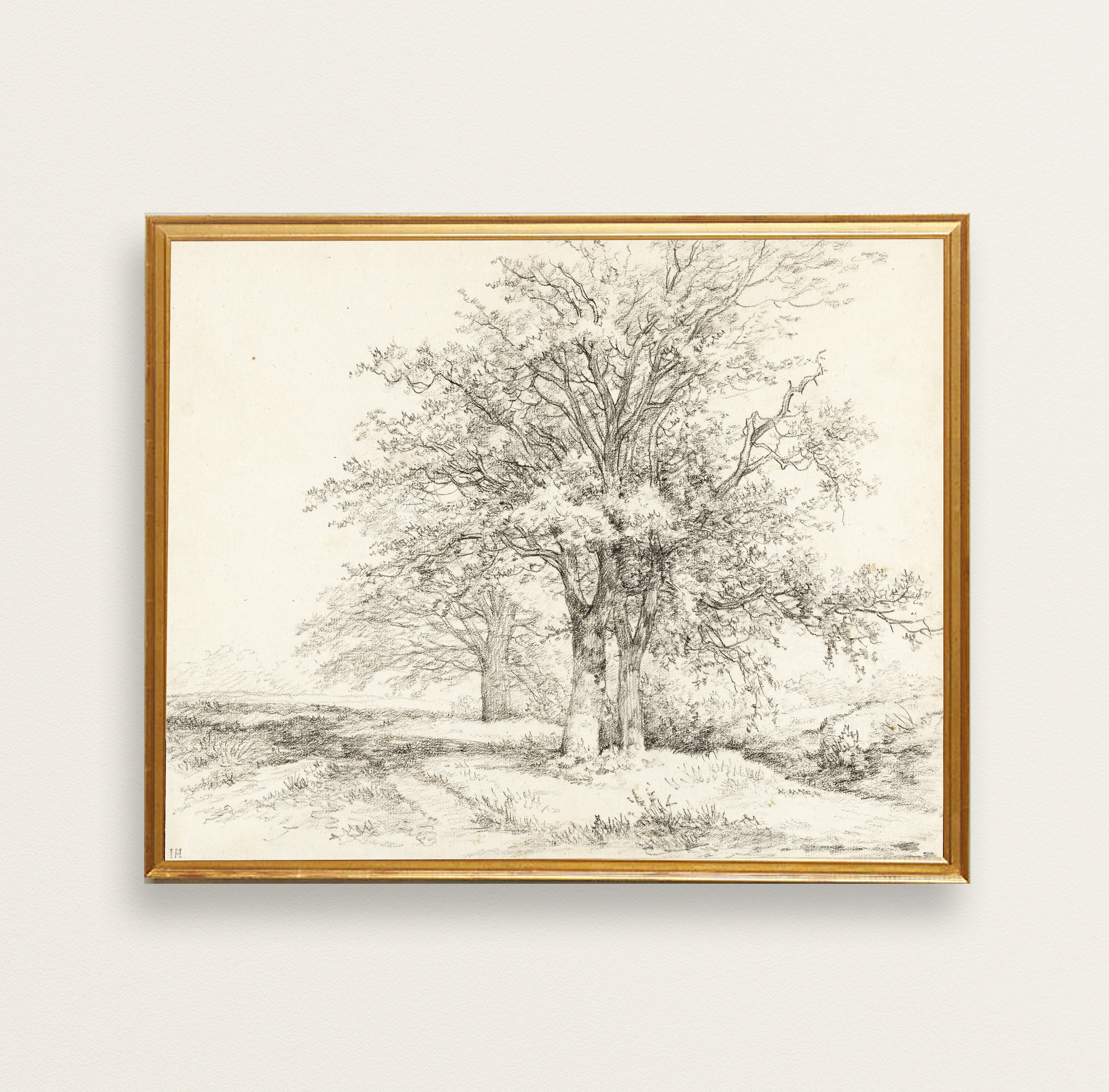 Vintage Tree Drawing Printable Antique Landscape Sketch - Etsy