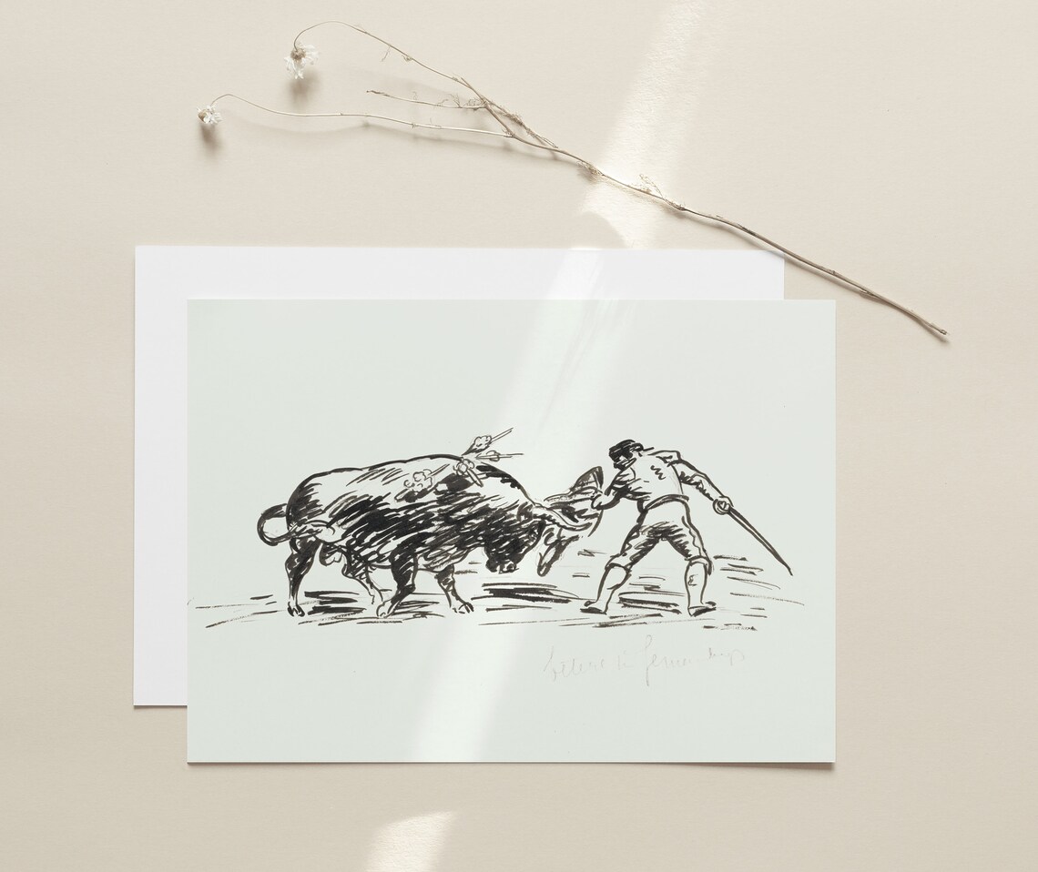 Bull Fighting Matador Print, Neutral Black and White, Printable Wall ...