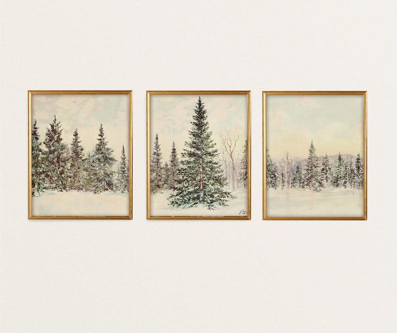 Winter Wonderland Set of 3 Prints | Snowy Pine Tree in a Forest ...