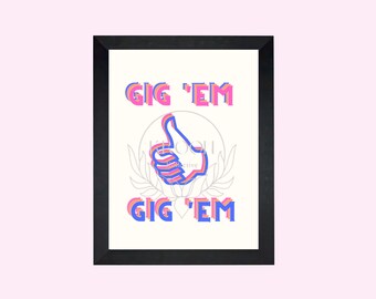 Gig Em Thumbs up Print - Etsy