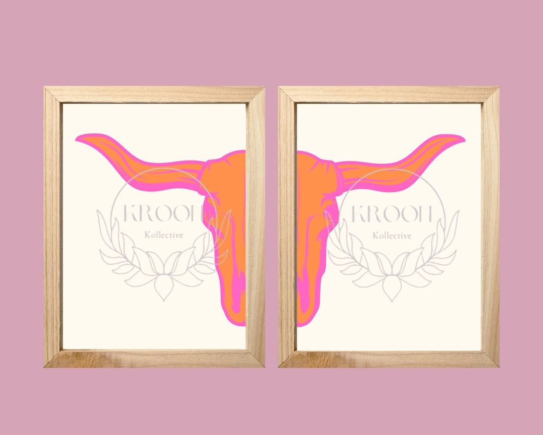 Pink Orange Longhorn Wall Print Set of 2 - Digital Download, Printable ...