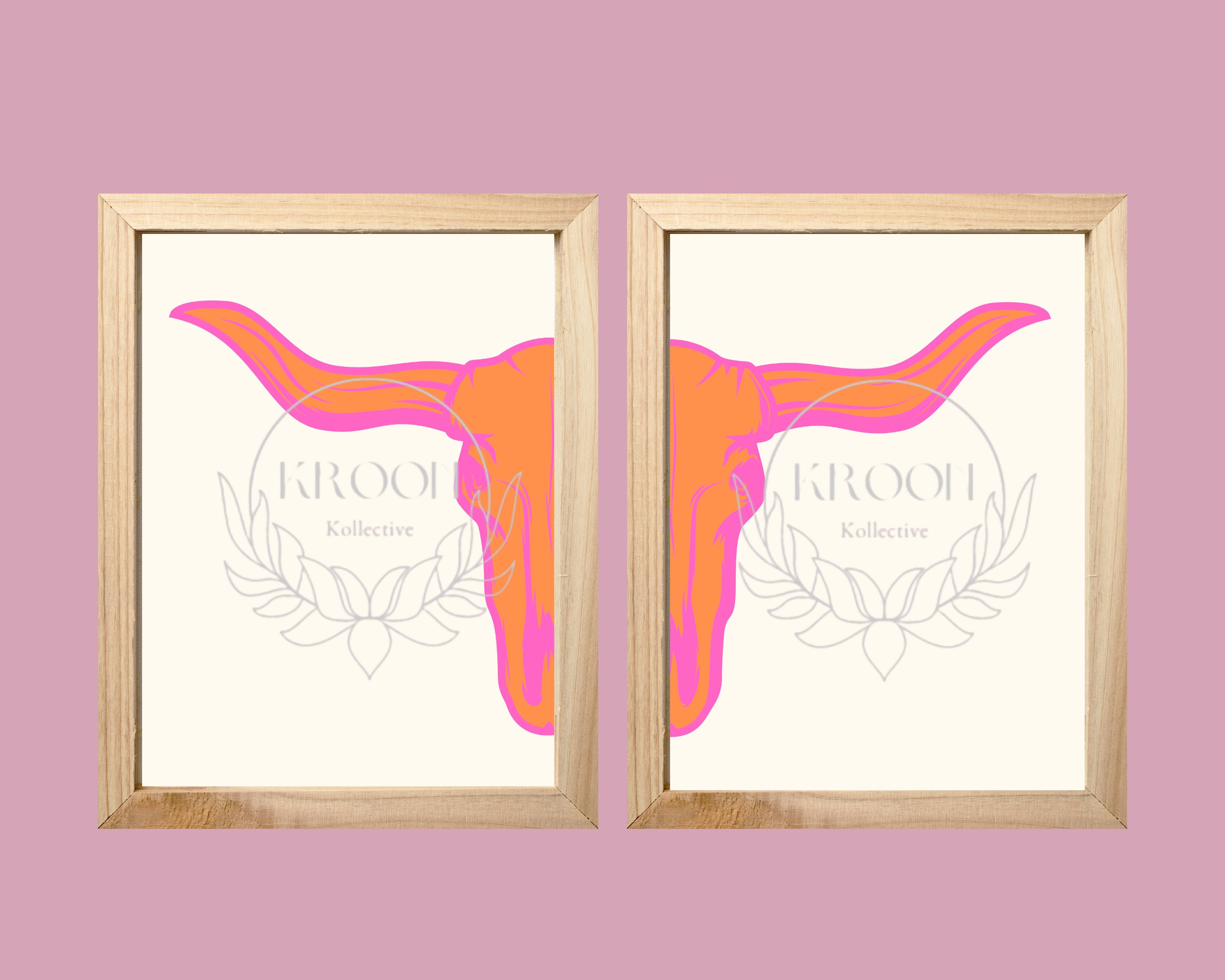 Pink Orange Longhorn Wall Print Set of 2 - Digital Download, Printable ...