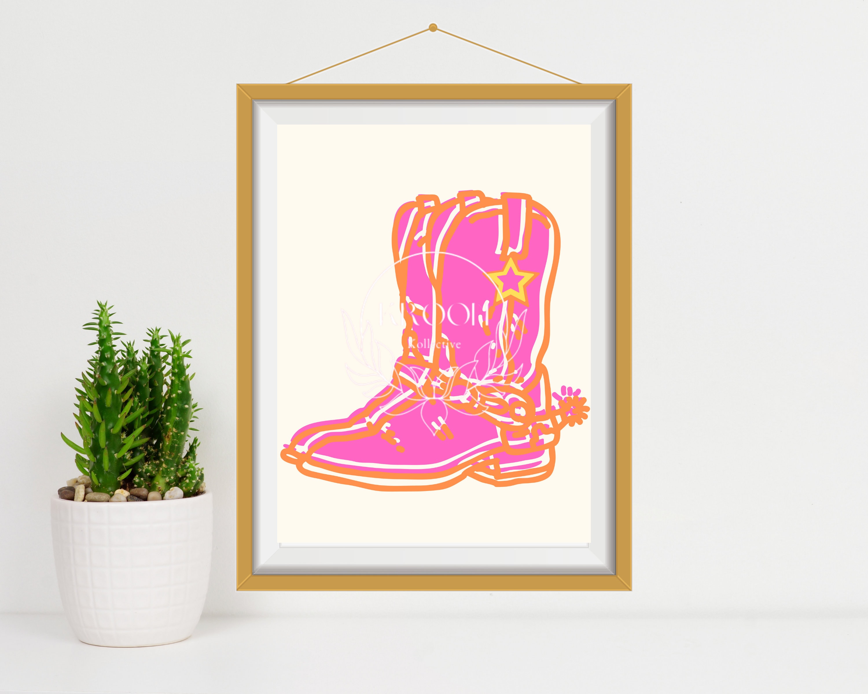 Retro Rainbow Neon Cowboy Boot Wall Art - Digital Download, Printable ...