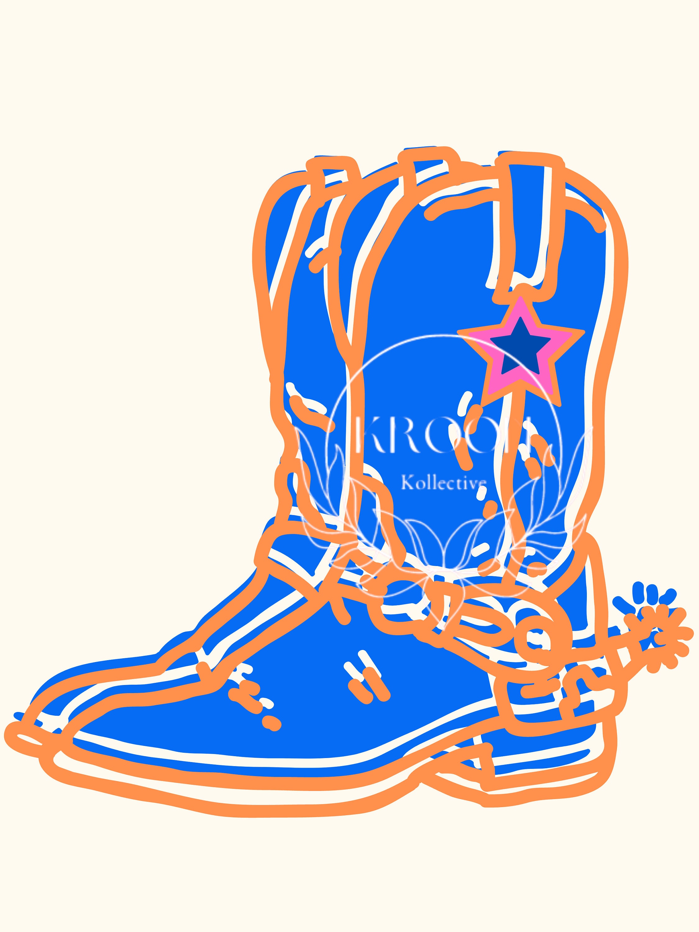 Retro Blue and Orange Neon Cowboy Boot Wall Art - Digital Download ...