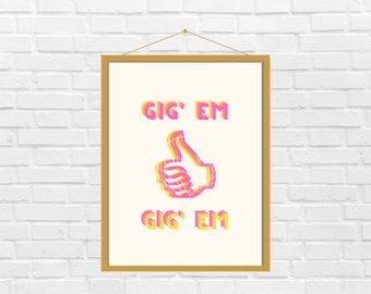 Gig Em Thumbs up Print - Etsy