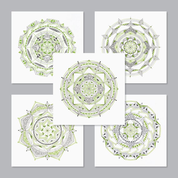 Set of 5 Unique Hand-drawn Mandala Note Cards Blank Inside | Etsy